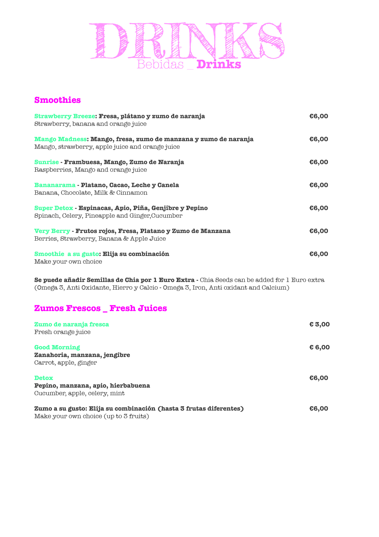 Drinks Menu - Mama's Eat, Drink & Chill